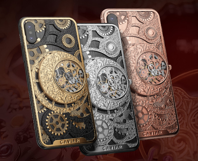 Customized gold & titanium $6300 iPhone XS models with clockworks ...