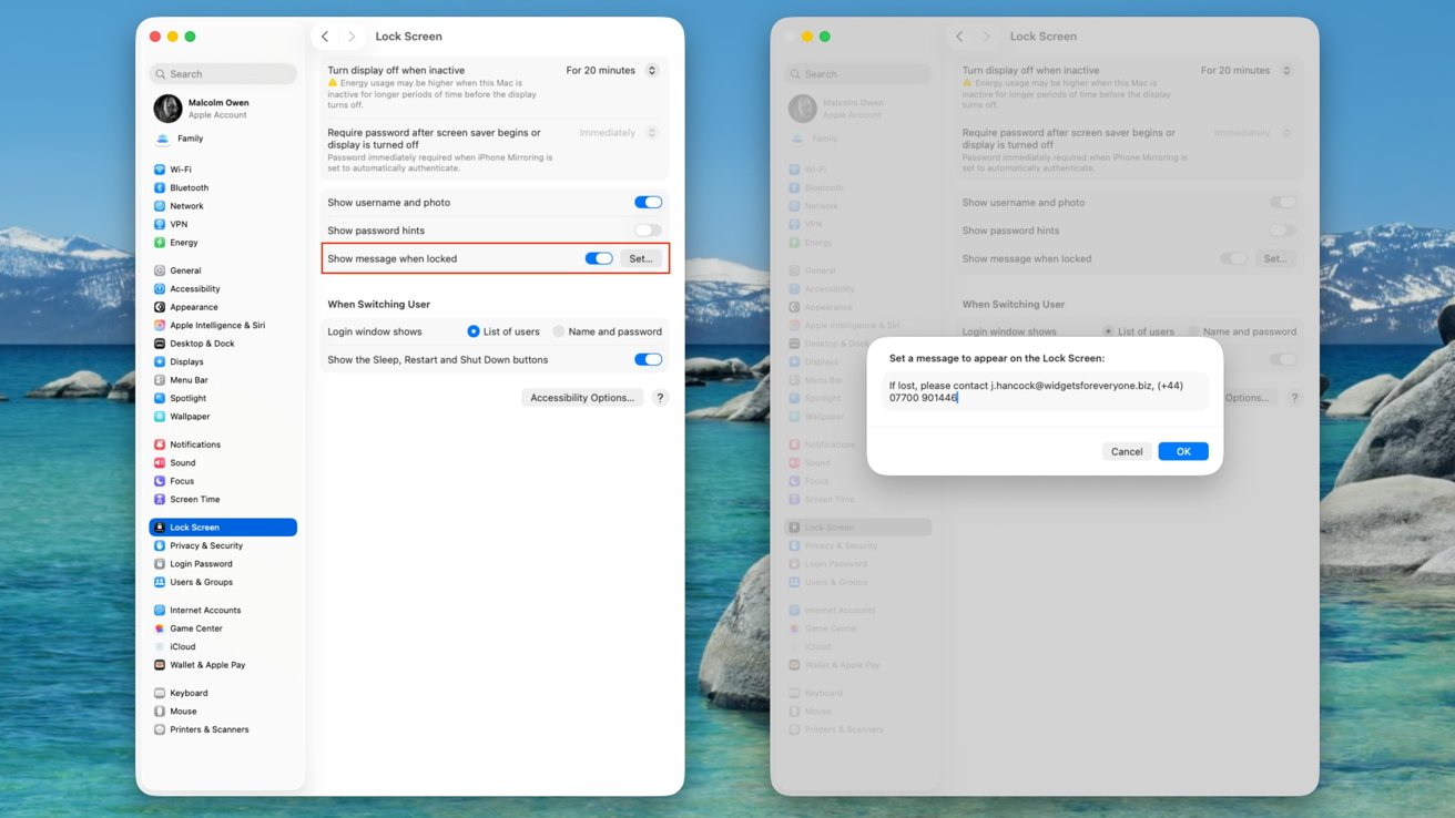 How to add, and remove a lock screen message in macOS